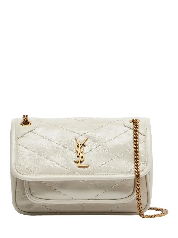 Saint Laurent Niki Cassandre Mini Leather Shoulder Bag - White