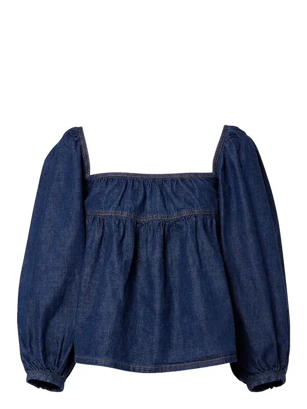 Saint Laurent Gathered Denim Blouse - Blue
