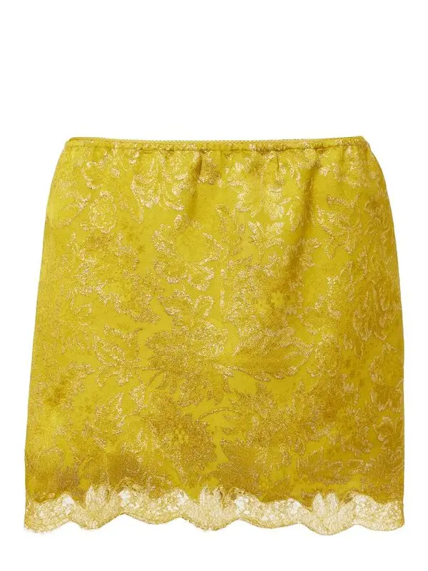 Saint Laurent Lace-trimmed Jacquard Lamé Miniskirt - Yellow