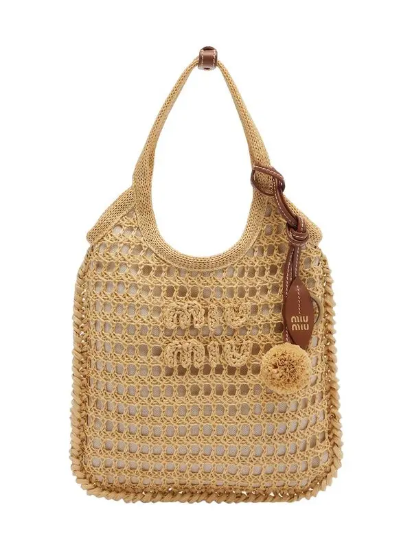 Miu Miu Raffia Crochet Shoulder Bag - Beige