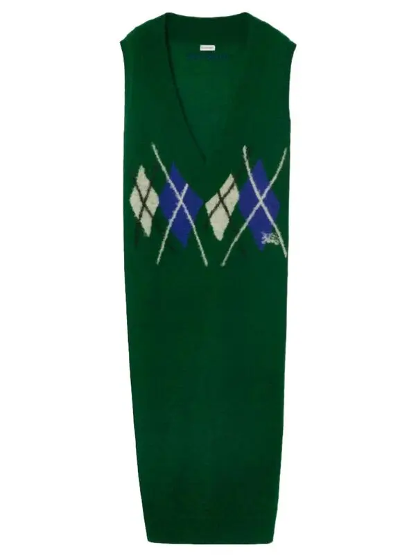Burberry Argyle Intarsia V-neck Maxi Dress - Blue