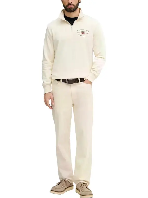Gant Quarter-zip Sweater With Embroidered Logo - Neutrals