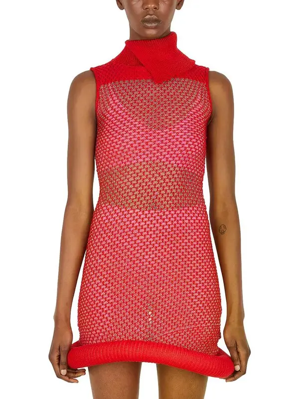 LOUISE LYNGH BJERREGAARD Ribbed High-neck Mini Dress - Red