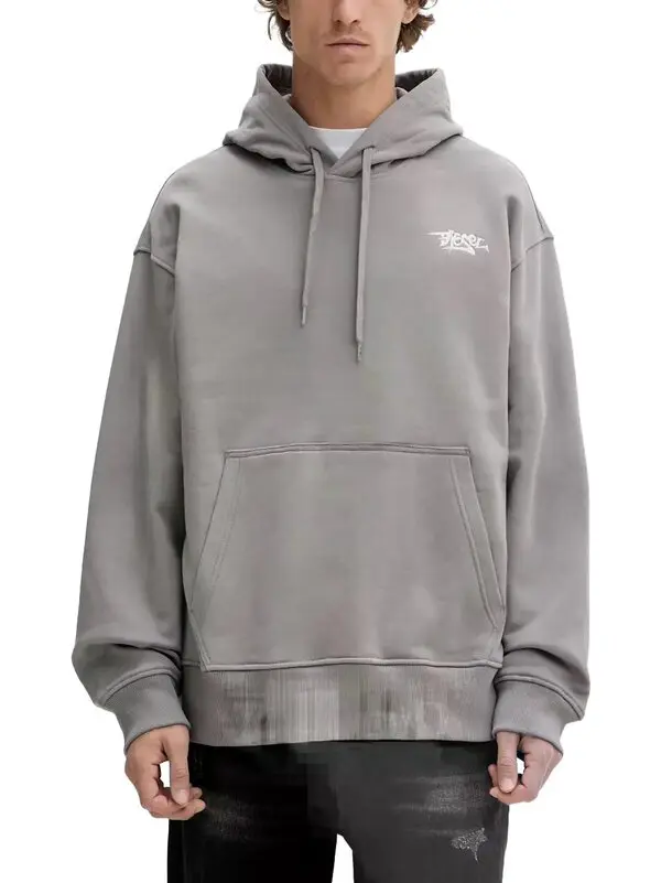 DIESEL® Graphic Print Logo Embroidered Hoodie - Grey