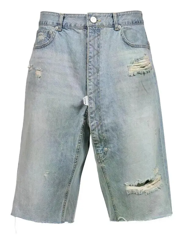 PROTOCOL INDEX Distressed Finish Denim Shorts - Blue