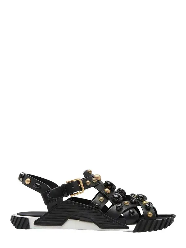 Dolce & Gabbana Embellished Studded Open Toe Sandals - Black