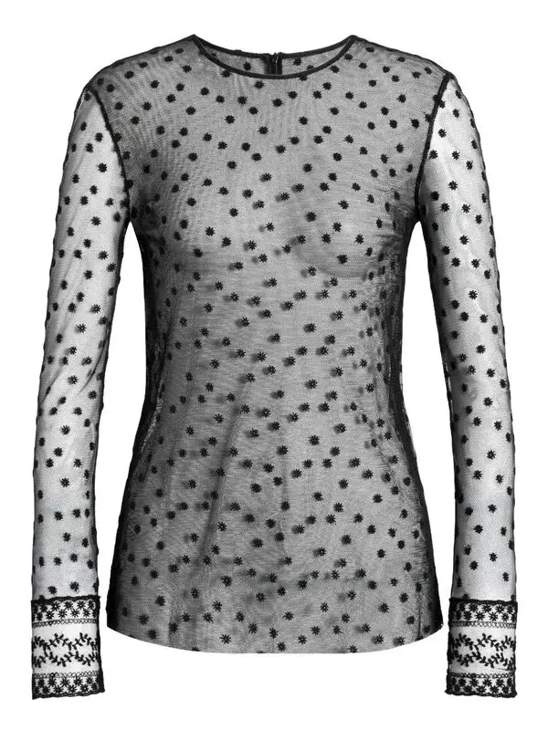 Alberta Ferretti Polka Dot Sheer Mesh Top - Black