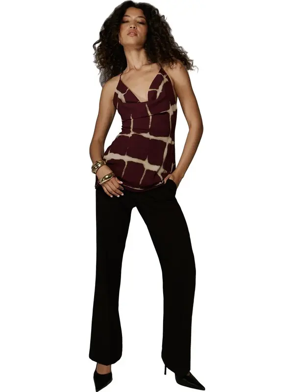 Bardot Pascal Printed Cowl Neck Top - Burg Check
