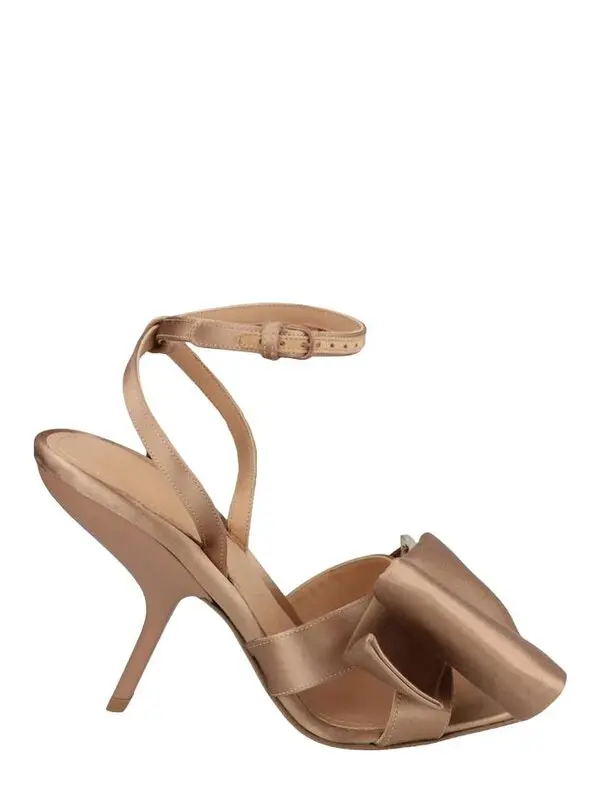 FERRAGAMO Helena Satin Sandals With Bow Detailing - Bone