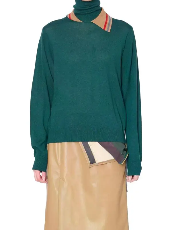 Kolor Teal Ribbed Turtleneck Sweater - Green