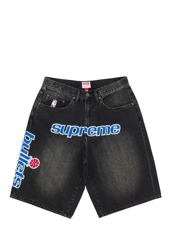 Supreme Mitchell & Ness Washington Bullets Baggy Denim Short - Black