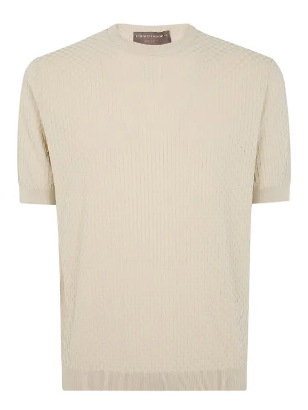 FILIPPO DE LAURENTIIS Short Sleeve Textured Sweater - Beige