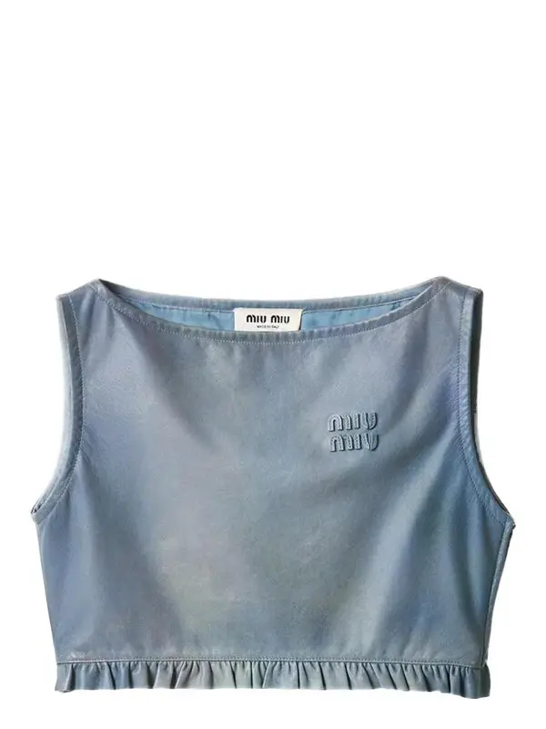 Miu Miu Nappa Leather Top With Ruching Detail - Blue