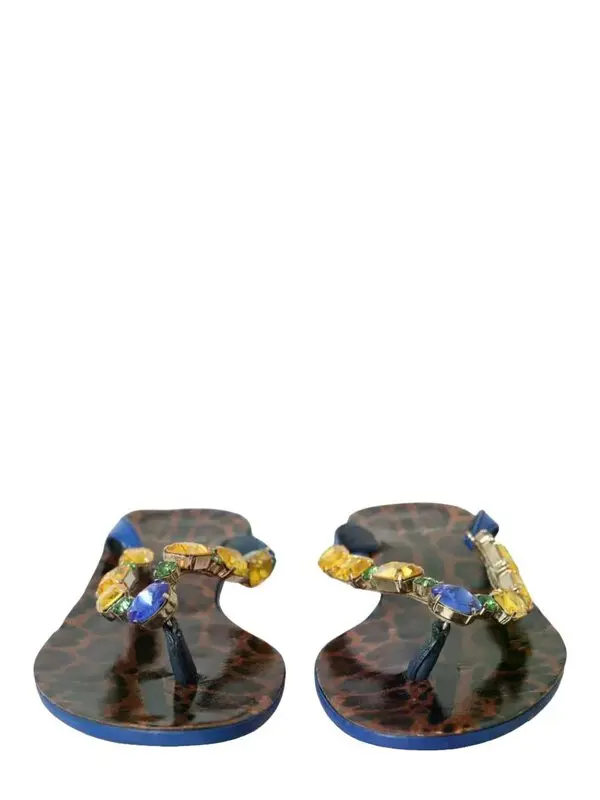 Dolce & Gabbana Embellished Leopard Print Thong Sandals - Blue