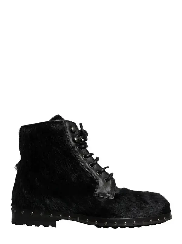 Dolce & Gabbana Stud-trimmed Haircalf Lace-up Boots - Black