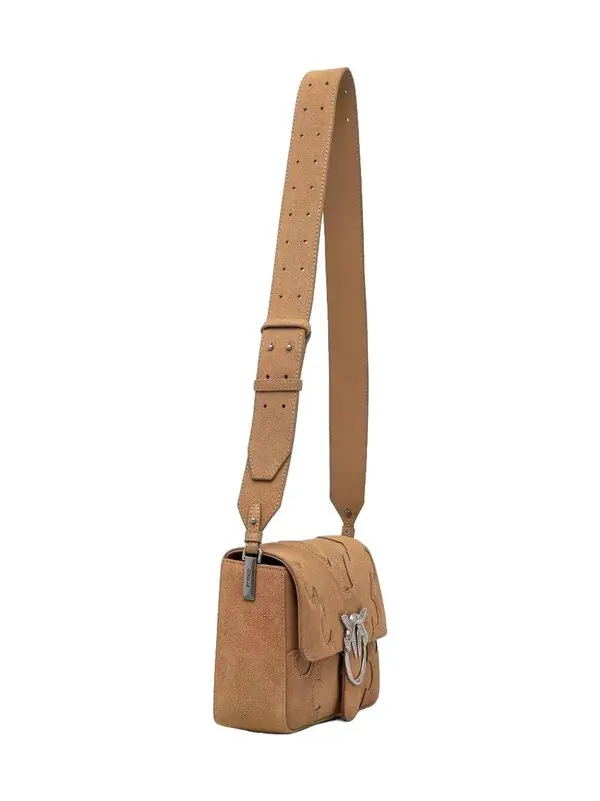 Pinko Suede Shoulder Bag With Love Birds Clasp - Brown