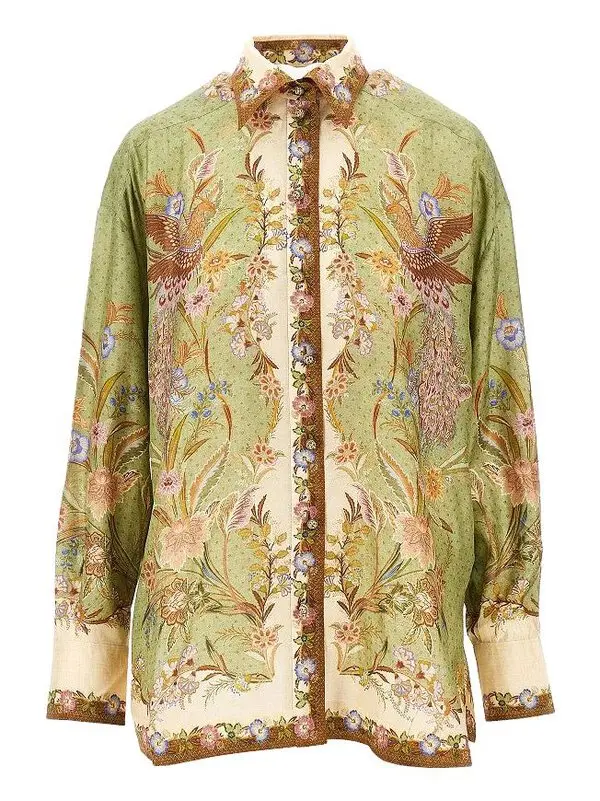 Zimmermann Silk Habotai Scarf Print Shirt - Green