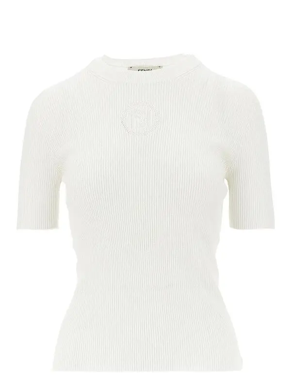 Fendi Stamp 1925 Ribbed Cotton Short-sleeved Top - White