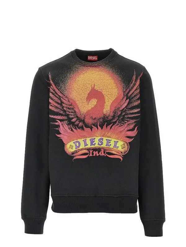 DIESEL® Phoenix Print Crewneck Sweatshirt - Black