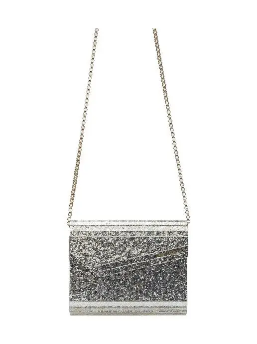 JIMMY CHOO Candy Clutch In Glittered Plexiglass With Metallic Leather Sides - Silver