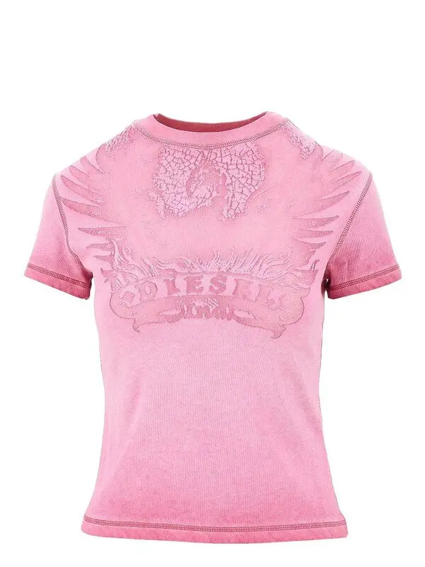 DIESEL® T-shirt With Dévoré Phoenix Motif - Pink