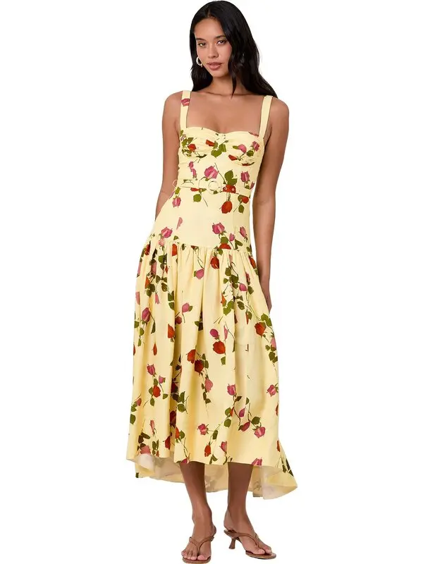 NICHOLAS Drenica Floral Print Midi Dress - Fallen Roses