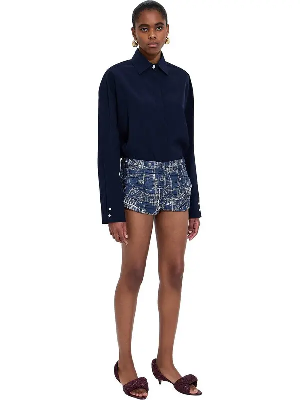 Bottega Veneta Printed Silk Twill Culotte - Midnight Blue/chalk