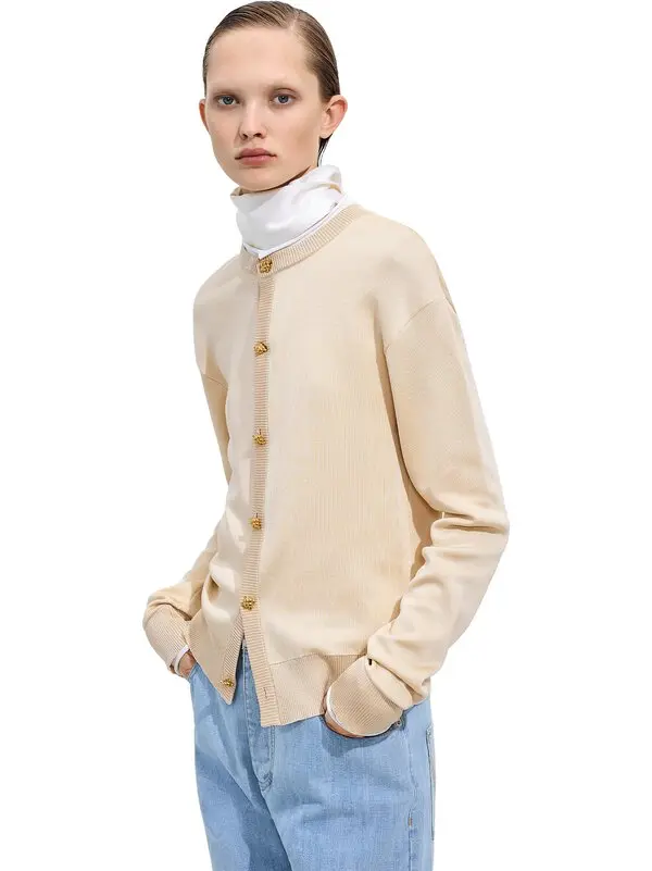 Bottega Veneta Silk Double Knit Cardigan - Prosecco/chalk