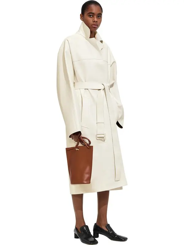 Bottega Veneta Bonded Leather Coat - Chalk/desert Taupe