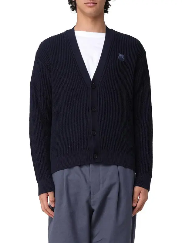 Maison Kitsuné Cardigan With Embroidered Logo - Navy