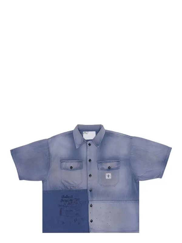 PALY HOLLYWOOD Love Short-sleeve Herringbone Work Shirt - Blue