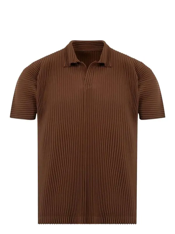 Issey Miyake Pleated Polo Shirt - Brown