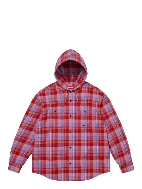 Supreme Hooded Flannel Shirt - Pink