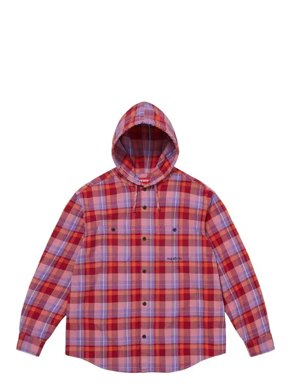 Supreme Hooded Flannel Shirt - Pink