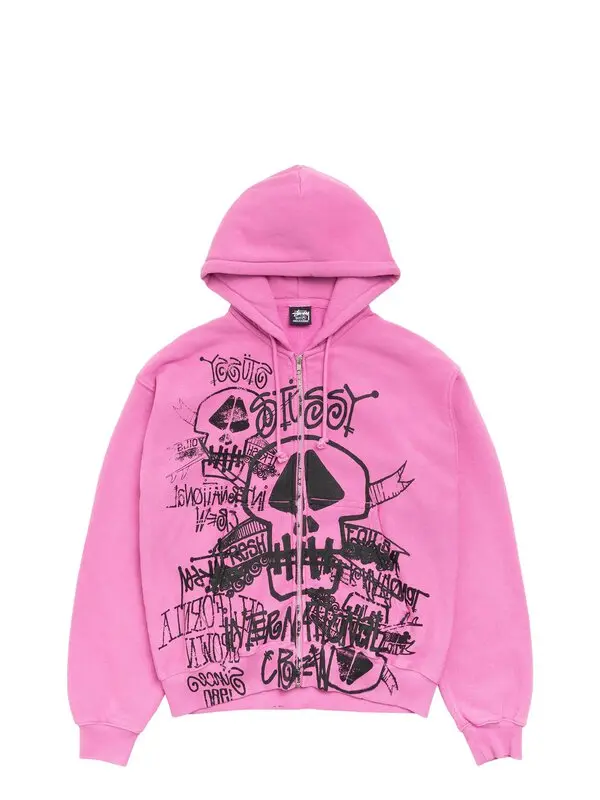 StÜssy Pigment Dyed Skulls Zip Hoodie - Pink