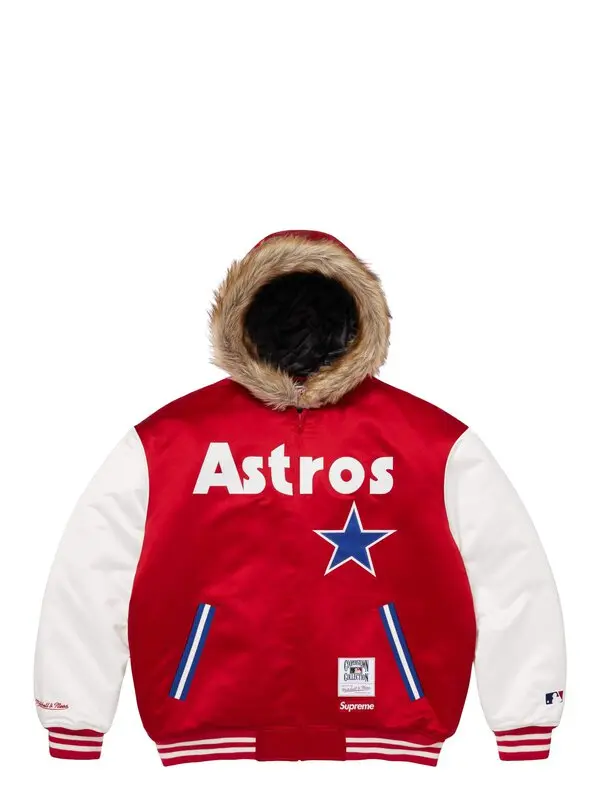 Supreme X Mitchell & Ness Teams Hooded Satin Varsity Jacket - Red