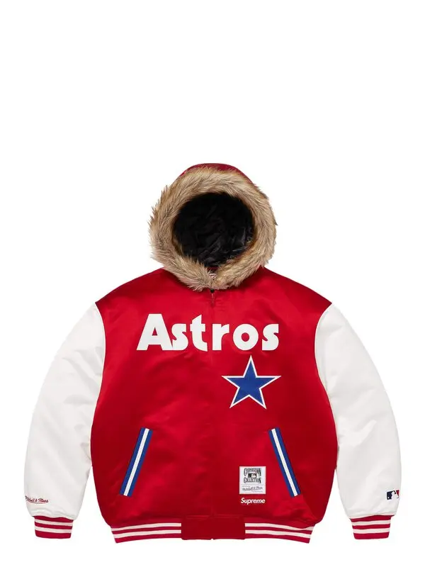 Supreme X Mitchell & Ness Teams Hooded Satin Varsity Jacket - Red