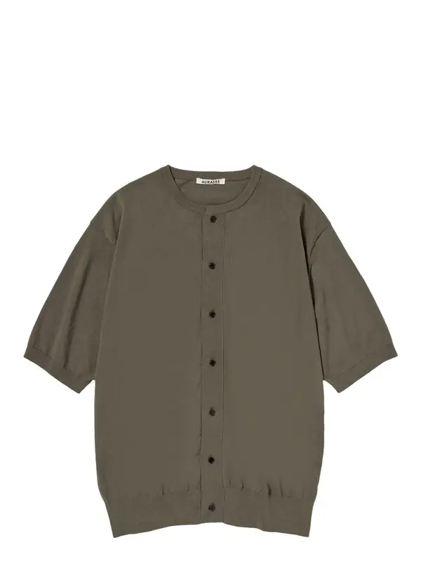 Auralee Giza High Gauge Knit Half Sleeve Cardigan - Green