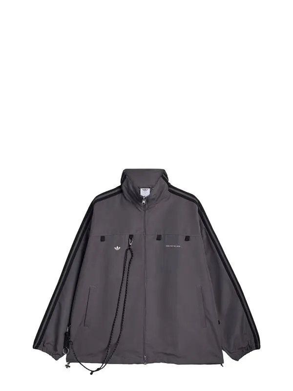 Adidas Track Top With Mandarin Collar And Drawstring Detail - Grey