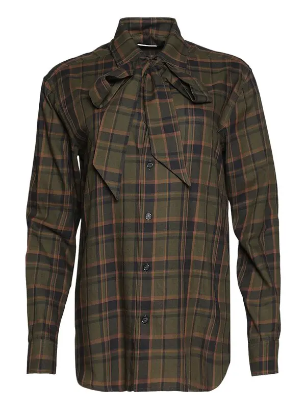 Saint Laurent Relaxed Shirt With Checks And Bow Detail - Green