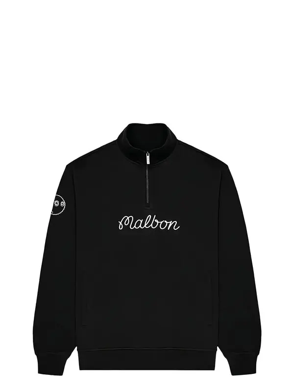 MALBON Collegiate Quarter Zip Sweatshirt - Black