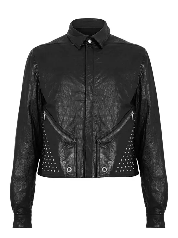 Rick Owens Tour Alice Leather Shirt With Stud Embellishments - Black