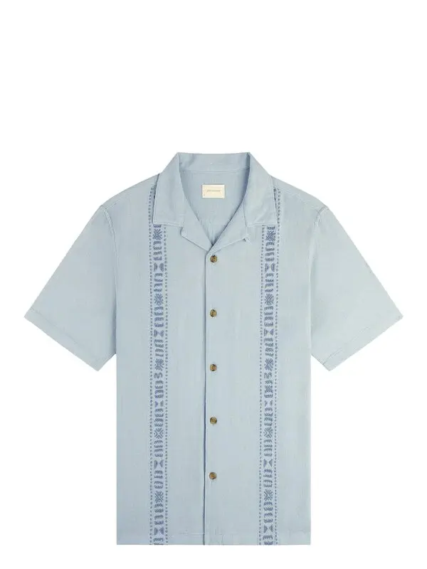 Aimé Leon Dore Linen Blend Embroidered Short Sleeve Shirt - Blue