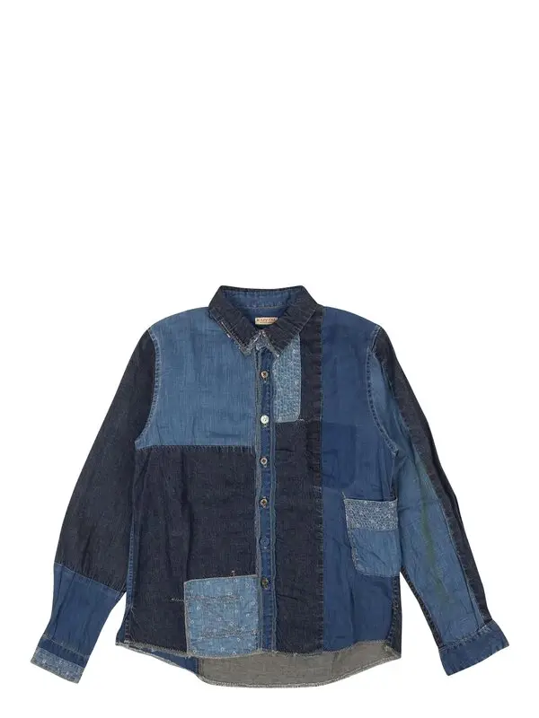 Kapital Patchwork Linen And Cotton Chambray Shirt - Blue
