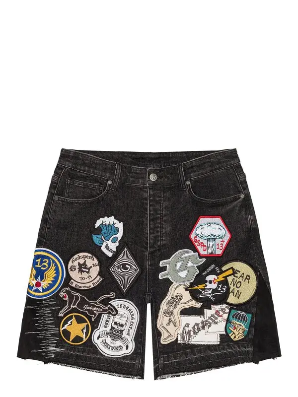 GODSPEED Patchwork Denim Shorts - Black