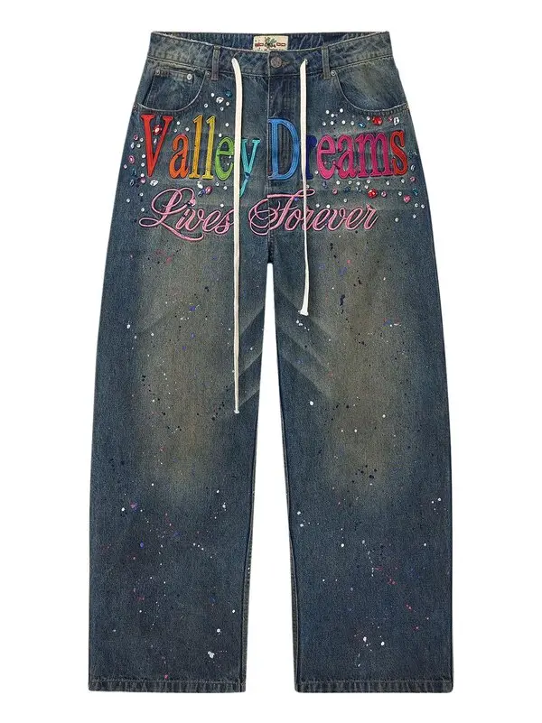 VALE FOREVER Embellished Denim Jeans - Blue