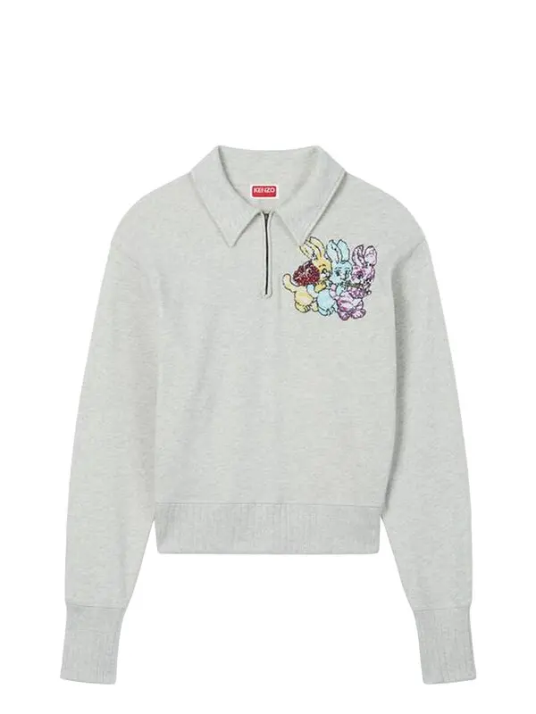Kenzo Embroidered Half Zip Sweatshirt - Grey