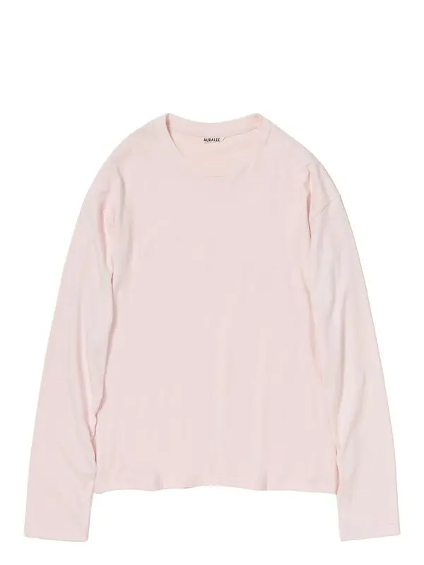 Auralee Brushed Organic Cotton Jersey Long Sleeve Tee - Pink
