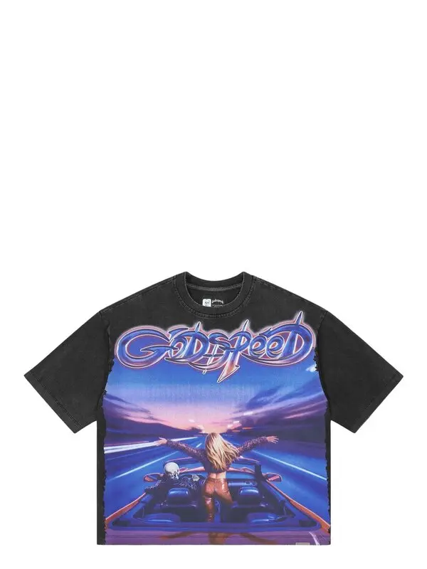 GODSPEED Wash" Graphic T-shirt - Black