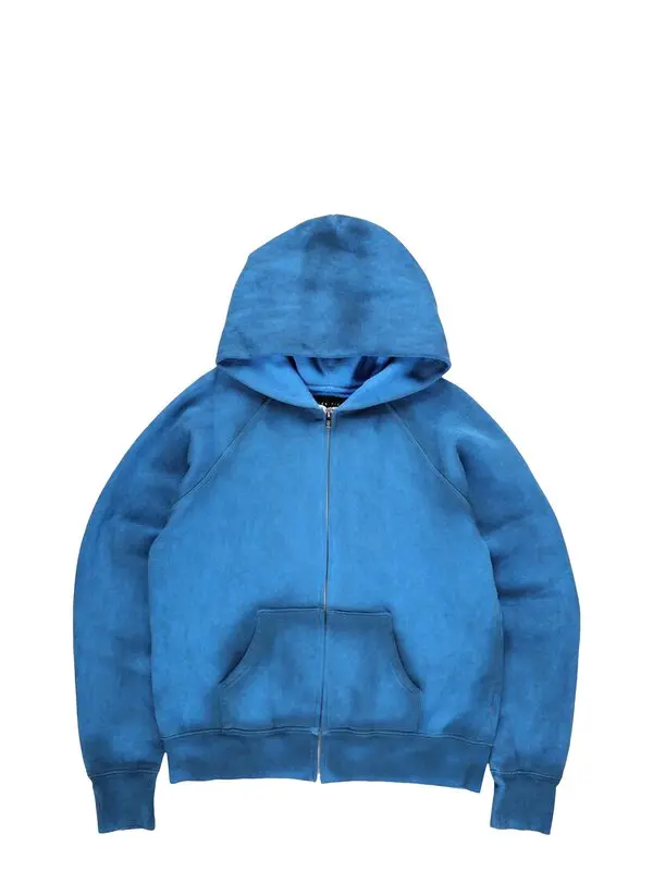 LES TIEN Heavyweight Raglan Zip Hoodie - Blue